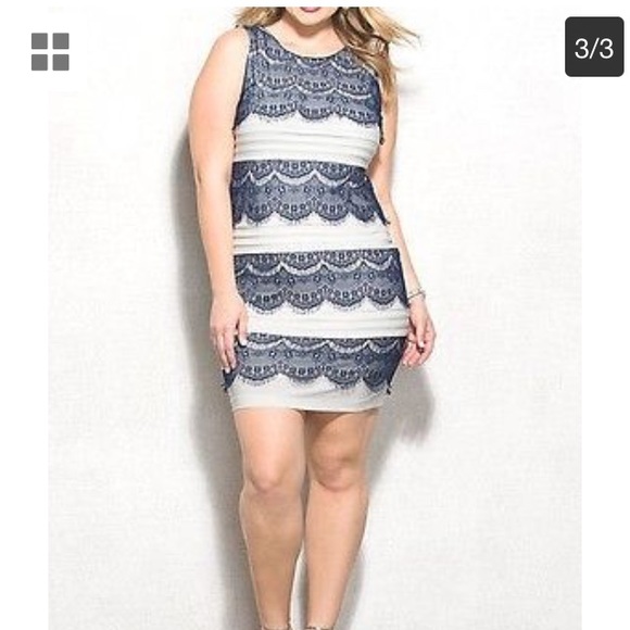 Dresses | Ivory Navy Blue Lace Body Con Dress Sz 22 | Poshmark